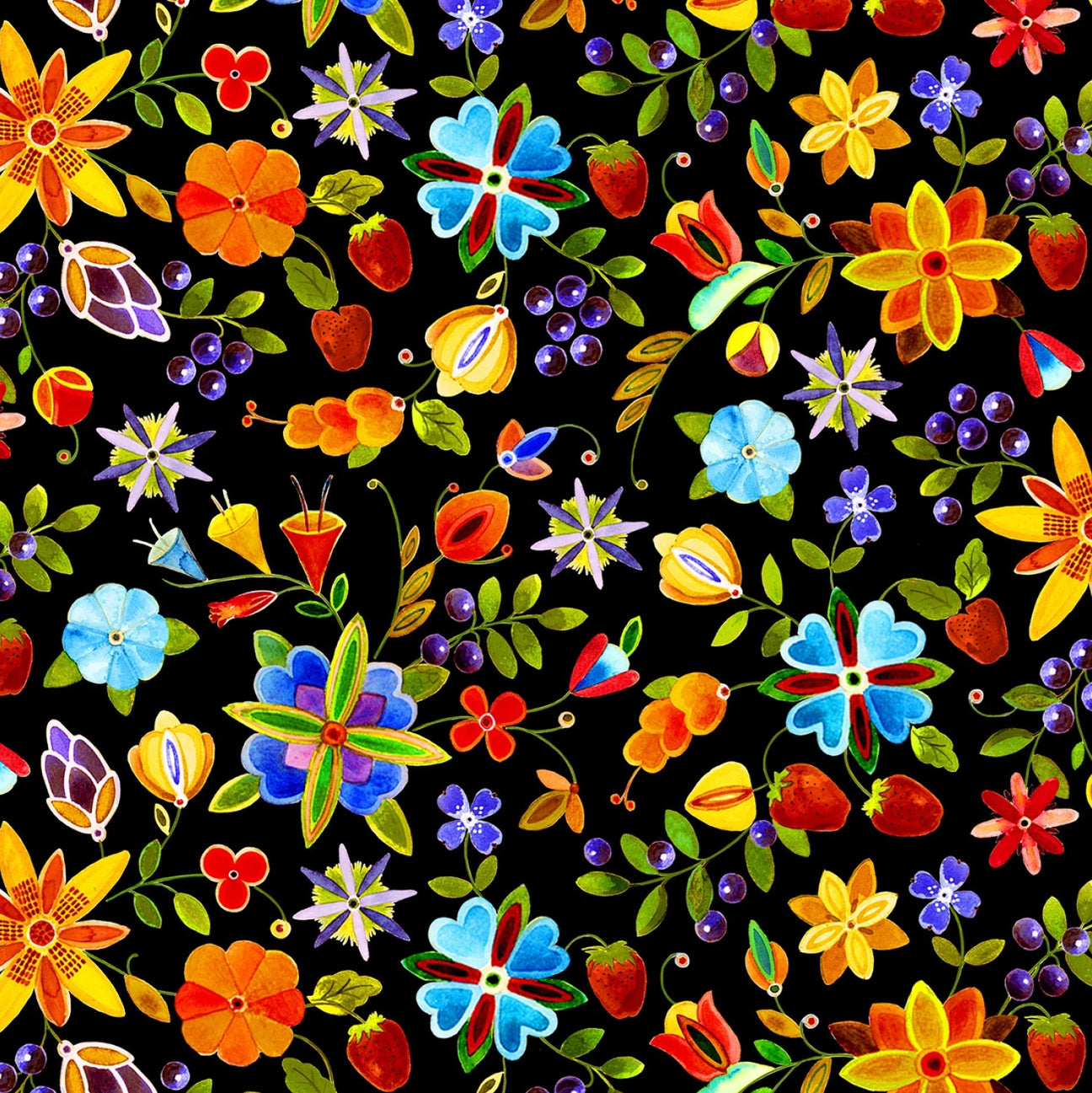 Woodland Delight Large Floral - ES32006-BLK – Tom's Sewing